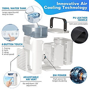 Portable Air Conditioners, 4-in-1 Evaporative Mini Air Cooler with 700ml Water Tank, 3 Wind Speeds, 2 Cool Mist, 7 LED Light, 2/4/6H Timer, Upgraded Leak-proof Cooling Fan for Room Bedroom Office Desk