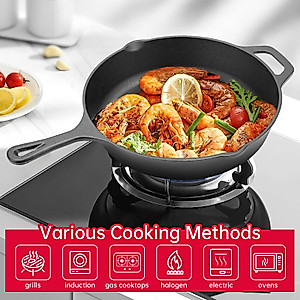 WANGYUANJI Cast Iron Grill Pan,10Inch Non-coating Frying Pan,Multi-Functional Pan for Bake,Fry,Stir-Fry,Sauté,Suitable for Outdoors with Oil Brush and Spatula