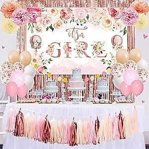 Baby Shower Decorations for Girl,Floral Theme Girl Baby Shower Balloons,It Is A Girl Backdrop Sign for Pink Baby Shower Party Supplies