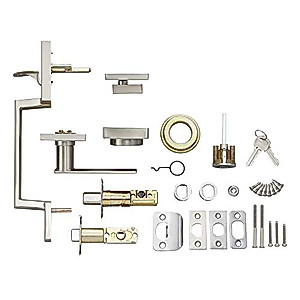 Amazon Basics Contemporary Single Cylinder Door Handleset with Stamford Lever - Satin Nickel