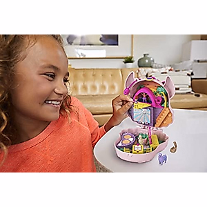 Polly Pocket Playset, Travel Toy with 2 Micro Dolls, Toy Boat & Surprise Accessories, Pocket World Owlnite Campsite Compact