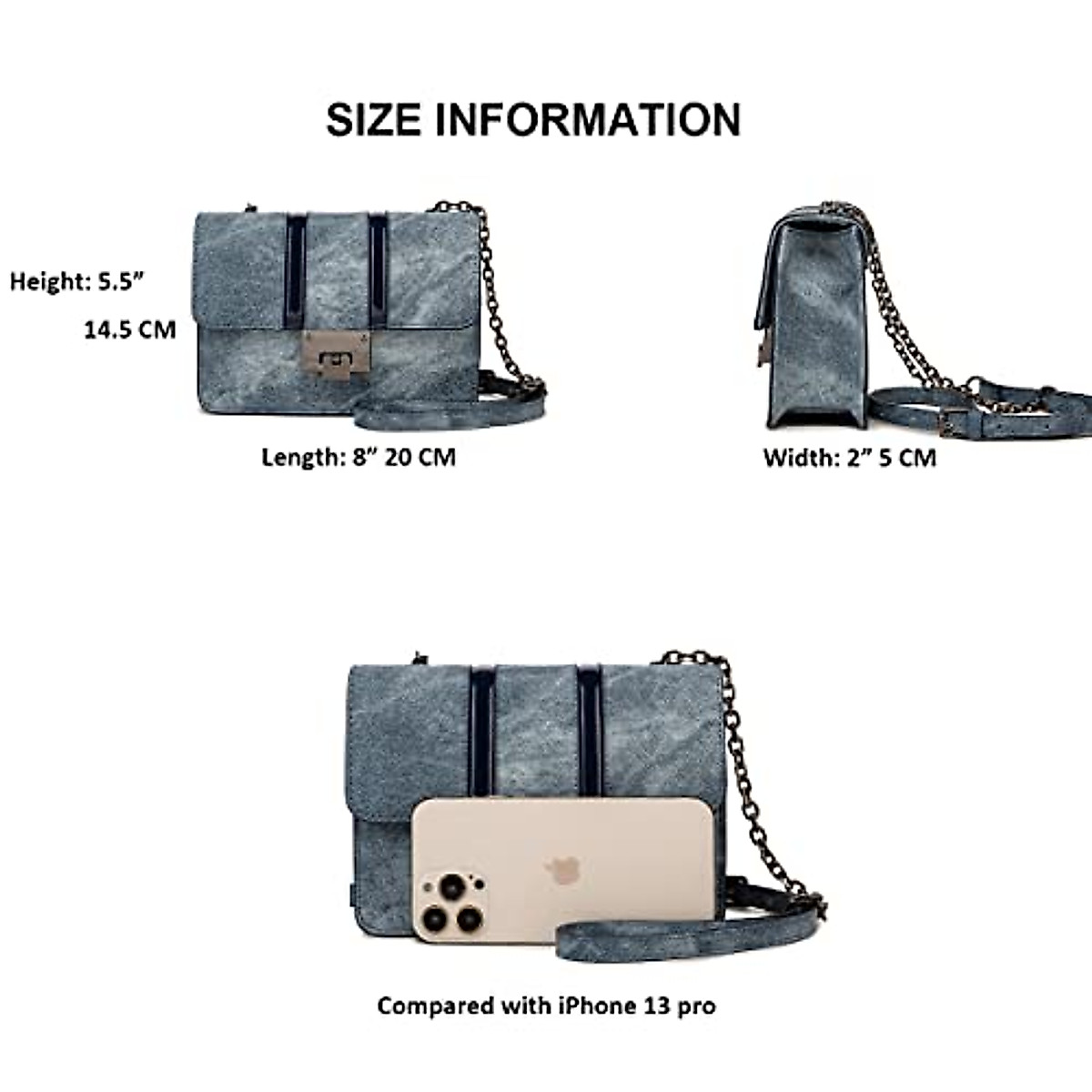 ROYALFAIR Small Denim Blue Women Purse Clutch Retro Small Shoulder Bag for Teenager girls Color Contrast Handbag (Denim Blue)