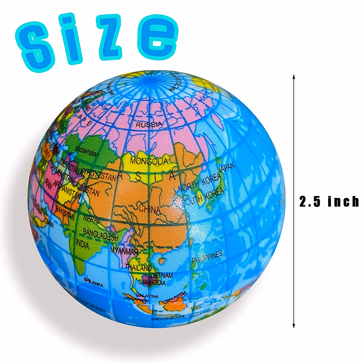 Globe Squeeze Balls,2.5 inch Earth Stress Relief Balls,Soft Foam Stress Ball Toy for Finger Exercise,School or Office Party Favors,24 Pcs