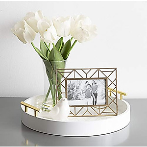 Kate And Laurel Lipton Modern Round Tray, 15.5" Diameter, White and Gold, Decorative Accent Tray for Storage and Display