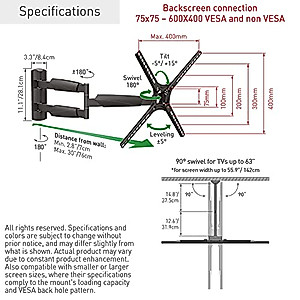 Barkan Long TV Wall Mount, 13-65 inch Full Motion Articulating - 4 Movement Flat/Curved Screen Bracket, Holds up to 79lbs, Extremely Extendable, Fits LED OLED LCD
