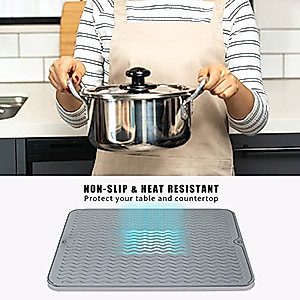 FYY Dish Drying Mat, Non-slip Silicone Dish Mat for Kitchen Counter or Sink, Heat-Resistant Hot Pot Holder, Easy to Clean, Dishwasher Safe, Multiple Usage 16 x 12 inch