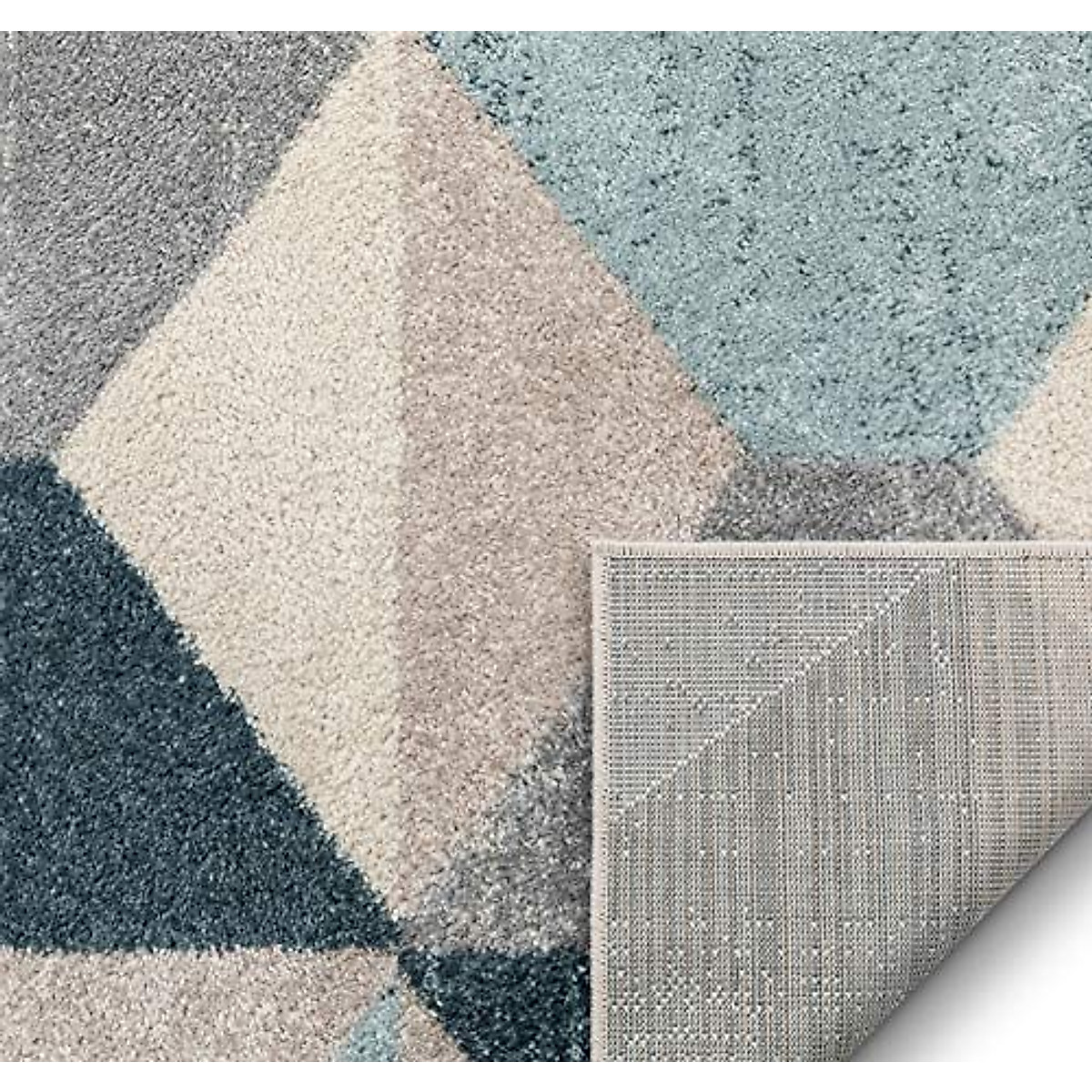 Yara Scandanavian Abstract Geometric Blue, Ivory, Grey Yellow Area Rug 5x7 (5'3" x 7'3")