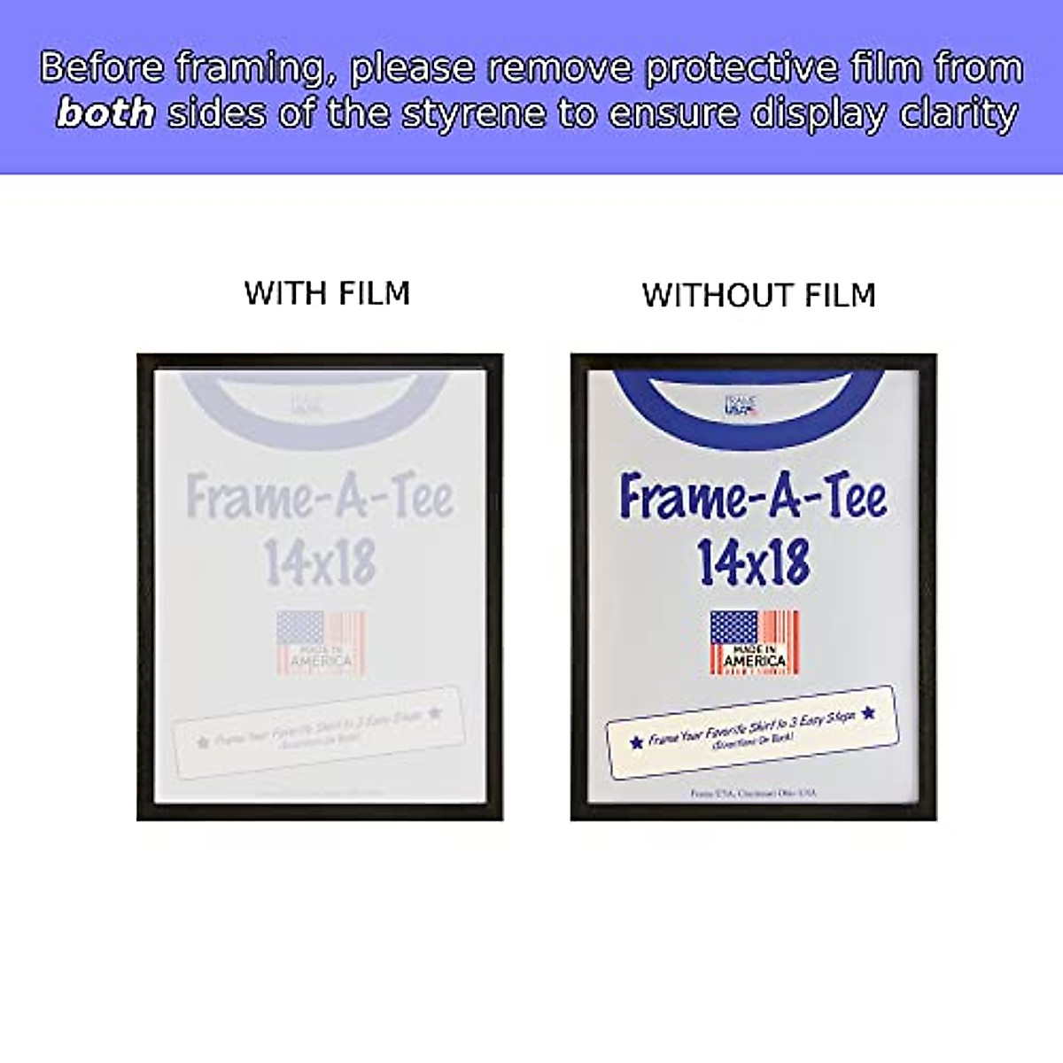 Frame USA Frame-A-Tee, Pack of 3 Real Wood T-Shirt Frames for Large and XL Shirts (14x18, Black), Includes Styrene, Made in America