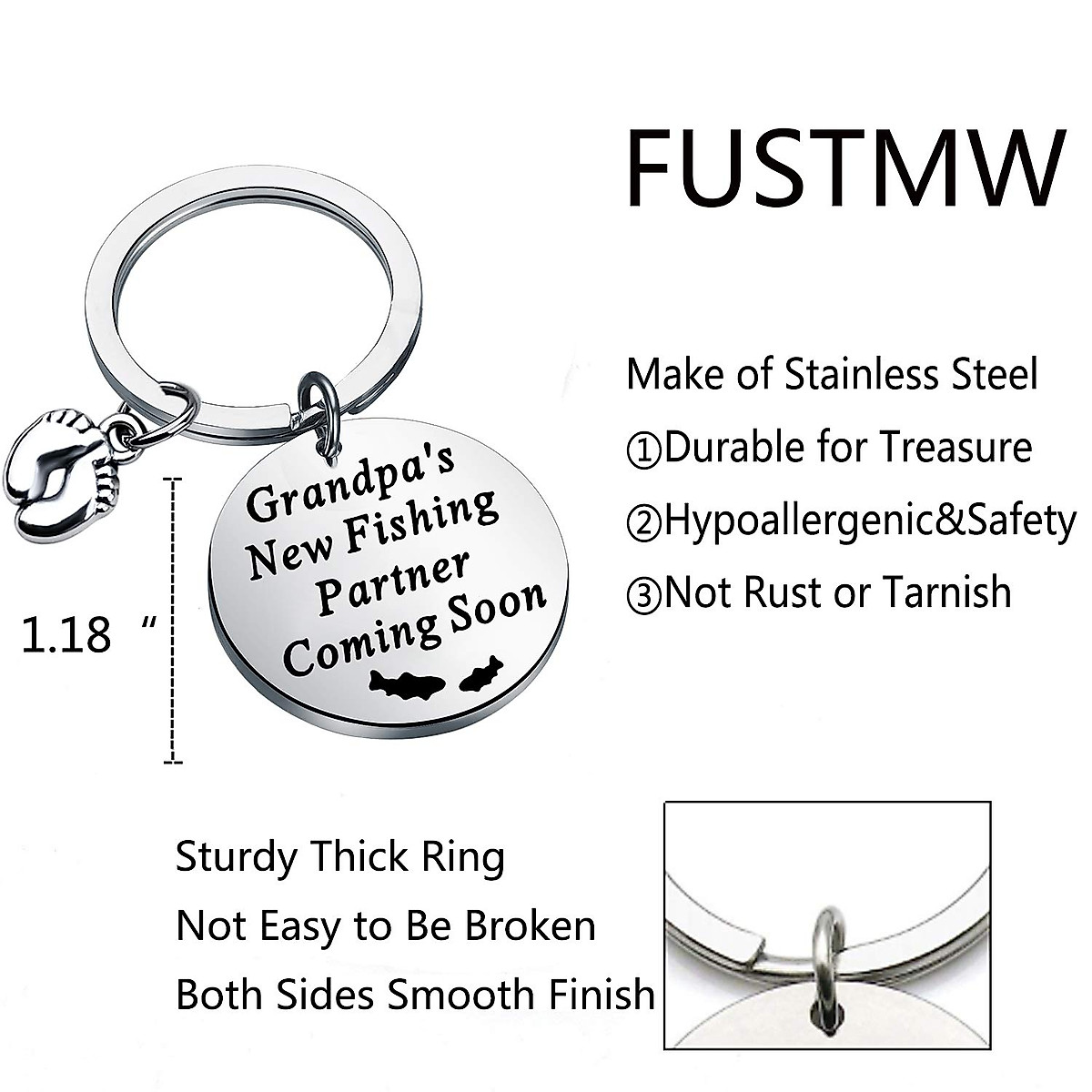 Grandpa to Be Gift Grandpas New Fishing Partner Coming Soon Keychain Pregnancy Announcement Gift for Grandpa Papa Grandfather (silver)