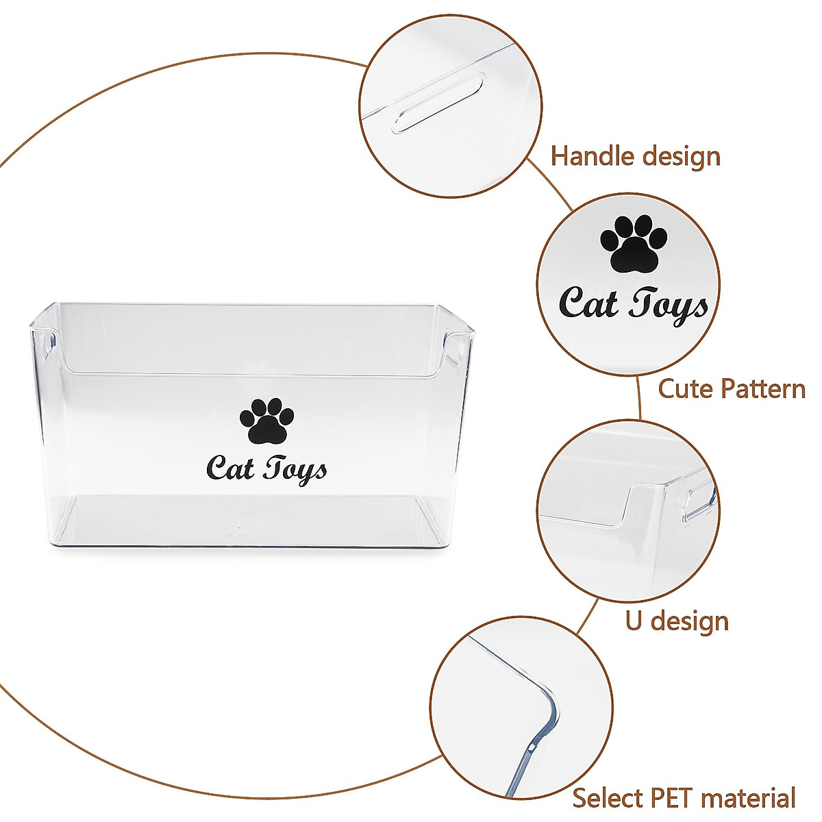 Cat Toy Bin,Clear Cat Toys Storage Bins,Cat Shallow Toy Baskets,Acrylic Pet Supplies Storage Basket with Handle,Easy To Clean,Premium Quality,for Cat Toys, Coats, Clothing, Blankets, and Treats