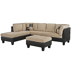 Casa AndreaMilano 3 Piece Microfiber and Faux Leather Sofa and Ottoman Set, 102" W, Large, Camel