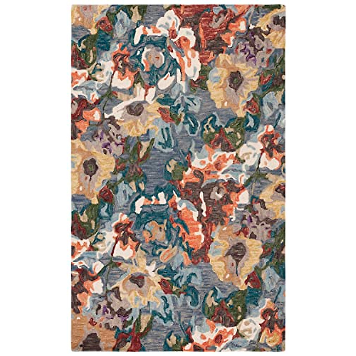 SAFAVIEH Blossom Collection Accent Rug - 3' x 5', Light Blue & Rust, Handmade French Country Floral Wool, Ideal for High Traffic Areas in Entryway, Living Room, Bedroom (BLM464L)