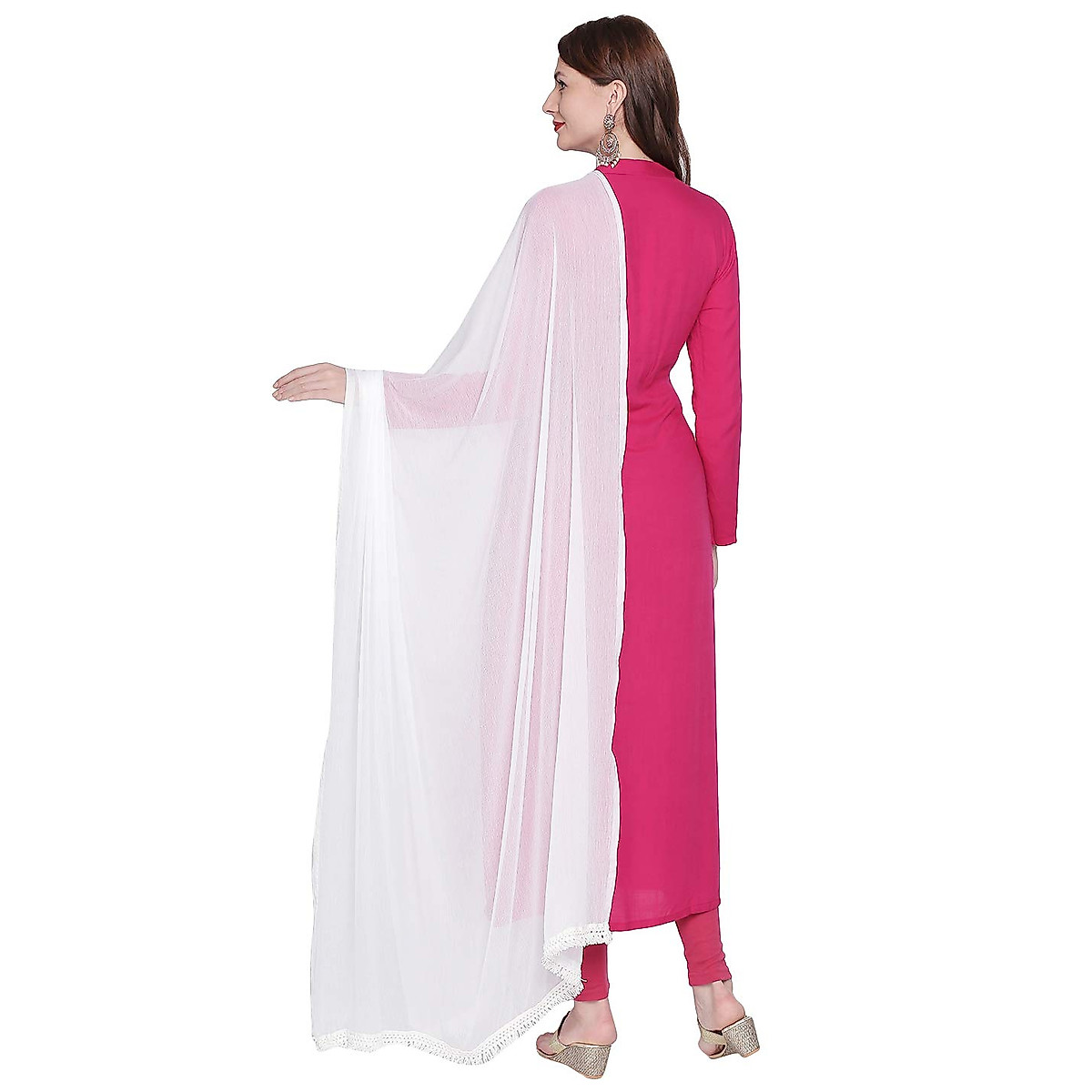 DUPATTA BAZAAR Woman's White Chiffon Dupatta with lace on border.