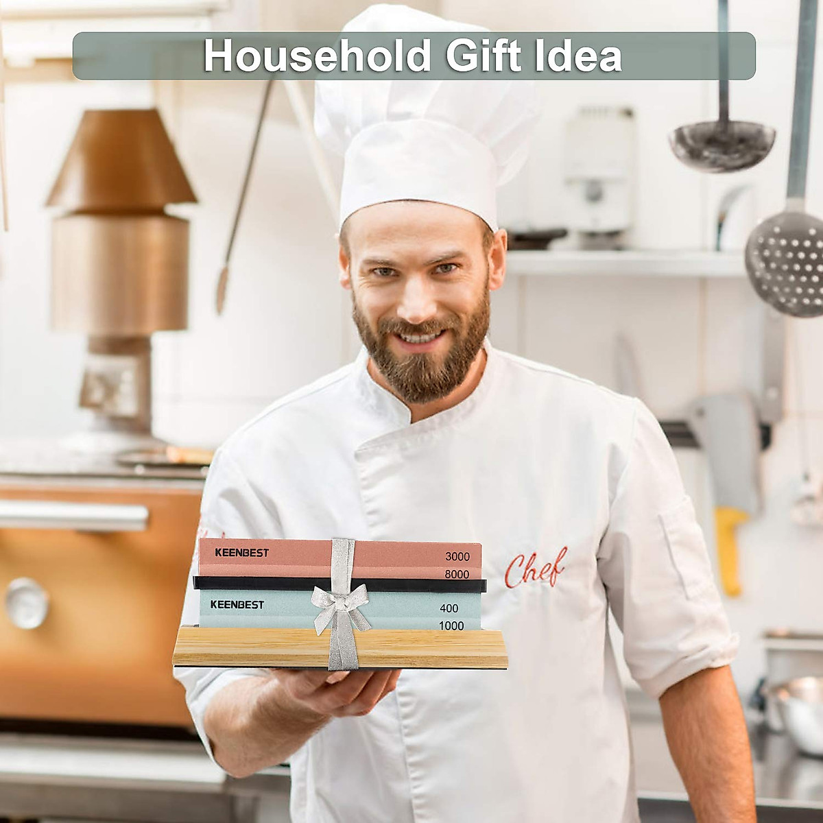 KEENBEST Actual Grit Premium Material Whetstone Set 2 Side Grit 400 1000 3000 8000 Sharpening Stone Professional Kitchen Knife Sharpener Stone Kit Wet Stones Bamboo Base Angle Guide Red