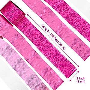Pink Crepe Paper Streamers, Pink Party Decorations - 8 Large Rolls, 2in x 120ft Each Roll - Decorative Creped Roll for Birthday, Festival, Wedding, Backdrop or Photo Booth Decoration and Flower Making