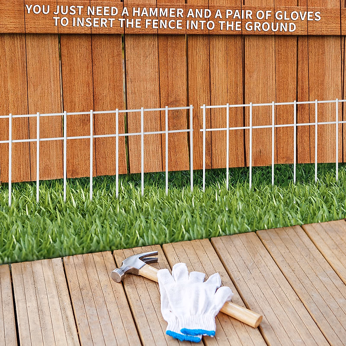 Adavin White Animal Barrier, 10 Pack 20in(L) X10in(H) No Dig Fence, Dog Digging Fence Barrier Rabbit Fence Protector, Galvanized Steel Stakes 2 inch Spike Spacing, Outdoor Yard Patio.Total 17 Ft(L)