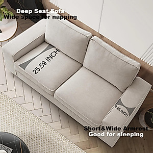 Harkawon 88.6" Sofa Couches for Small Spaces Modern Loveseat for Living Room with Solid Wood Frame, Chenille Lounge Removable Cover, Modern Couches for Apartment,Dorm, Office, Beige