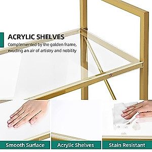 YITAHOME Acrylic Gold Bookshelf, 5 Tiers Modern Open Bookcase, Display Shelf Storage Rack for Bedroom, Living Room, Kitchen, Home Office, Gold&Acrylic