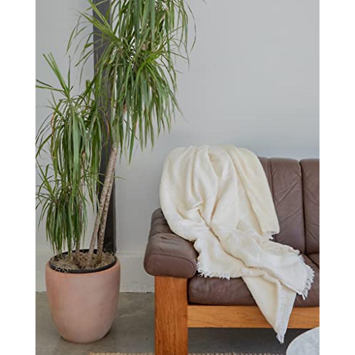 HOUSE NO.23 Sherpa Fleece Throw Blanket, Double Gauze Organic Turkish Cotton, Lightweight Super Soft Warm Blanket Bed Couch, All Seasons, Home Decor, Fall Decor, 51x67 (Coconut)