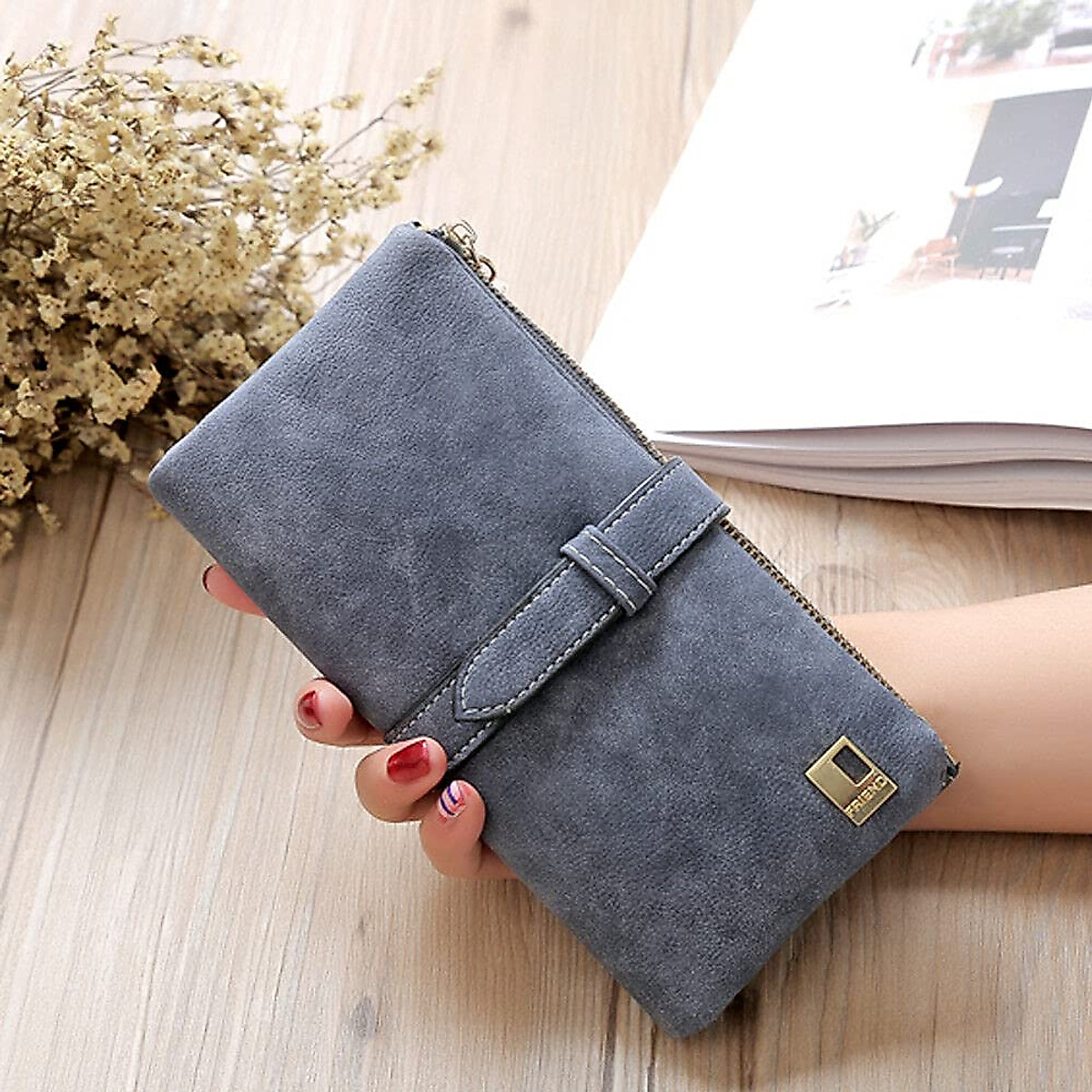 Generic Fashion Clutch Women Lady Suede Leather Long Wallet Card Holder Purse Handbag (Gray)(Clutch Fashion)