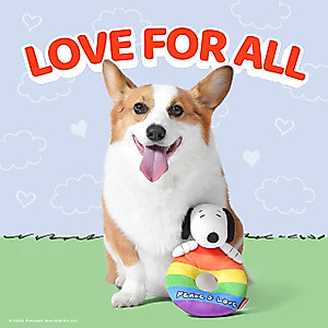 Peanuts: 8" Snoopy Peace & Love Plush Ring Squeaker Pet Toy | Peanuts for Pets 8" Snoopy Love Squeaky Pet Toy | Peanuts Dog Toys, Snoopy | Love Gifts for Pets, Snoopy Rainbow Toys for Dogs