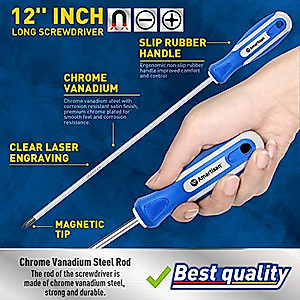 Amartisan 2-Piece 12'' long Screwdriver Set, Long Blade Screwdriver Set 12-Inch Magnetic Screwdriver, Phillips & Slotted Bits .（NEW）