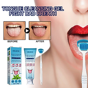 Tongue Cleaning Gel with Tongue Brush,50g Mint Scent Tongue Coating Cleaner Brush Kit,Dental Fresh Breath Cleaning Oral Care Gel Set Removes Oral Odor for Adults Kids (Set, 2PCS)