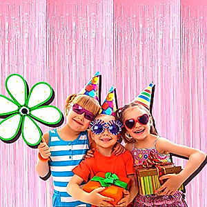 HalloweenDecorate 4 Pack Macaron Pink Foil Fringe Curtain Backdrop, 3.28Ft x 8.2Ft Metallic Tinsel Streamer Curtains, Birthday, Wedding, New Year’s, Christmas Decorations Party Supplies, One Size