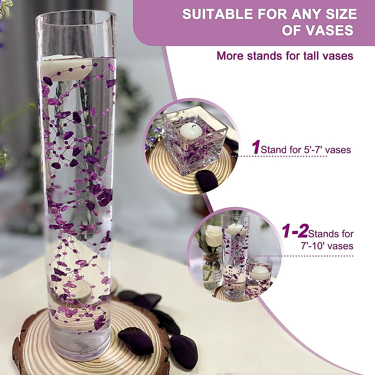 TeaSu 12pcs Purple Crystal String, for Floating Candles Centerpieces Table Decorations, Crystal Bead Filler for Party, Birthday Decorations