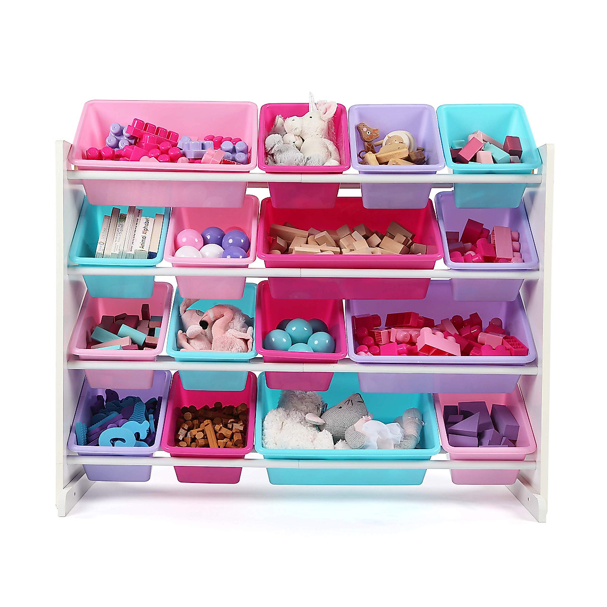 Humble Crew Toy Organizer (16 Bins) and Book Rack Storage Bookshelf (Pastel Collection)