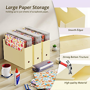 12x12 Scrapbook Paper Storage Organizer, 6 Pack Foldable Paper Storage Holder with Sticky Index Tabs, Scrapbook Organizer for Craft Paper, Files, Vinyl Sheets, Cardstock, Magazines, Documents, Yellow
