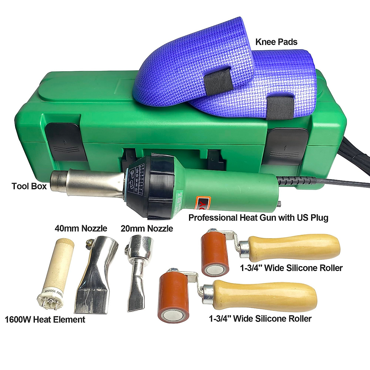 110V 1600W Plastic Hot Air Welding Gun Heat Plastic Welder Torch Plastic Welding Gun Hot Air Gun Kit with Nozzles and Roller