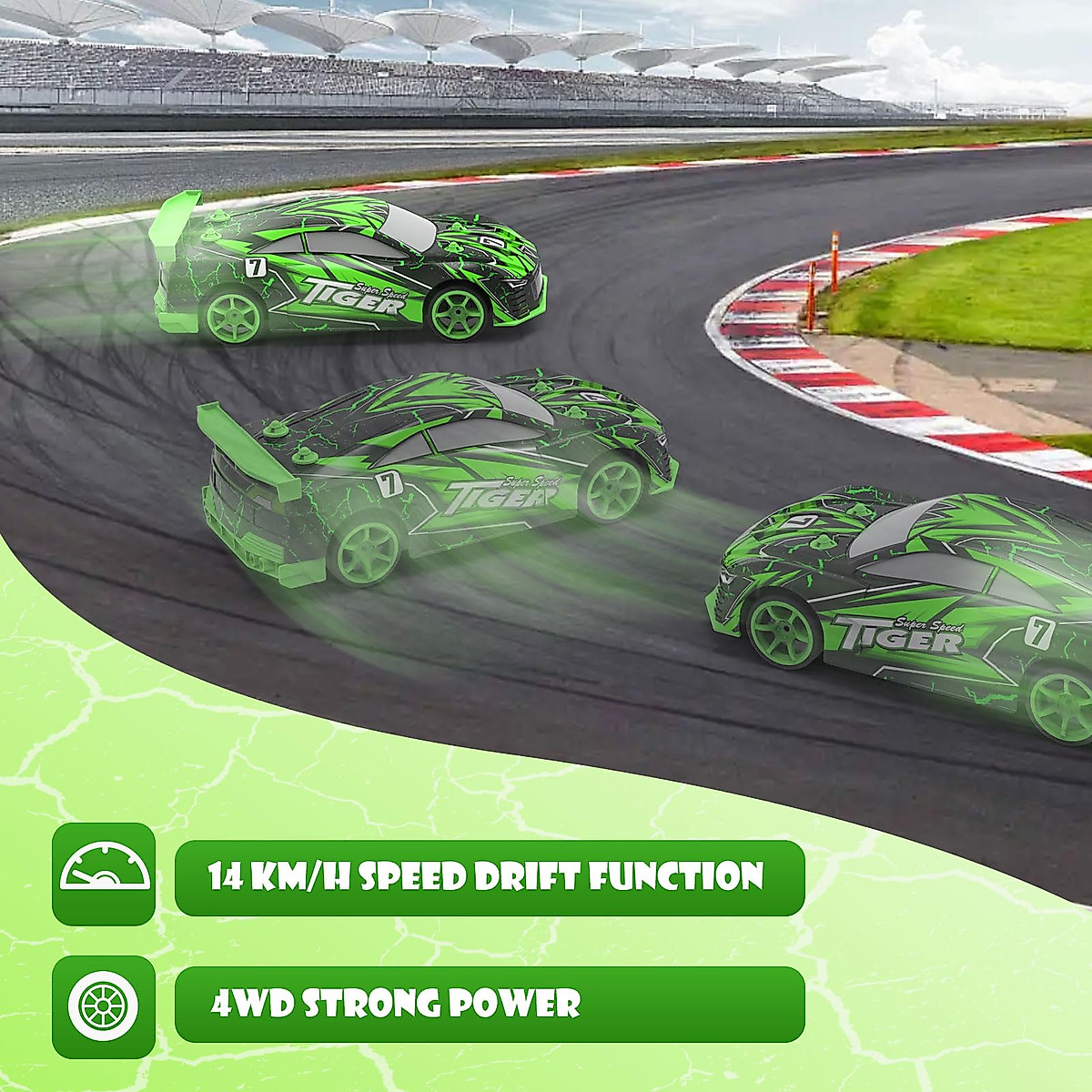 FLYNOVA 4WD RC Drift Car,Light Up Racing Toys for Kids Age 6 7 8 9 10-12,14 KM/H High Speed Vehicle,Easter Thanksgiving Christmas Birthday Fun Gifts for Boys Girls Teens