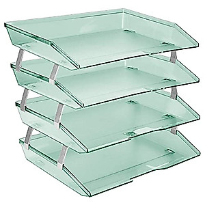 Acrimet Facility 4 Tier Letter Tray Side Load Plastic Desktop File Organizer (Clear Green Color)