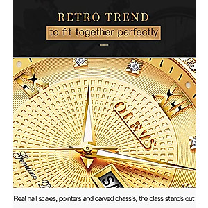 OLEVS Luxury Men Watch Gold Face Diamond Waterproof Stainless Steel Wrist Watch with Day and Date Quartz Man Wristwatches Analog Big Face Male Watches Calendar Fashion Relojes De Hombre