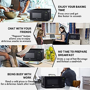 Smad Small Microwave Oven 0.7 Cu.Ft, Mini Microwave Oven with 9.6'' Removable Turntable, 6 Auto Preset Menus, Child Lock, Easy Clean Interior, Black, 700W