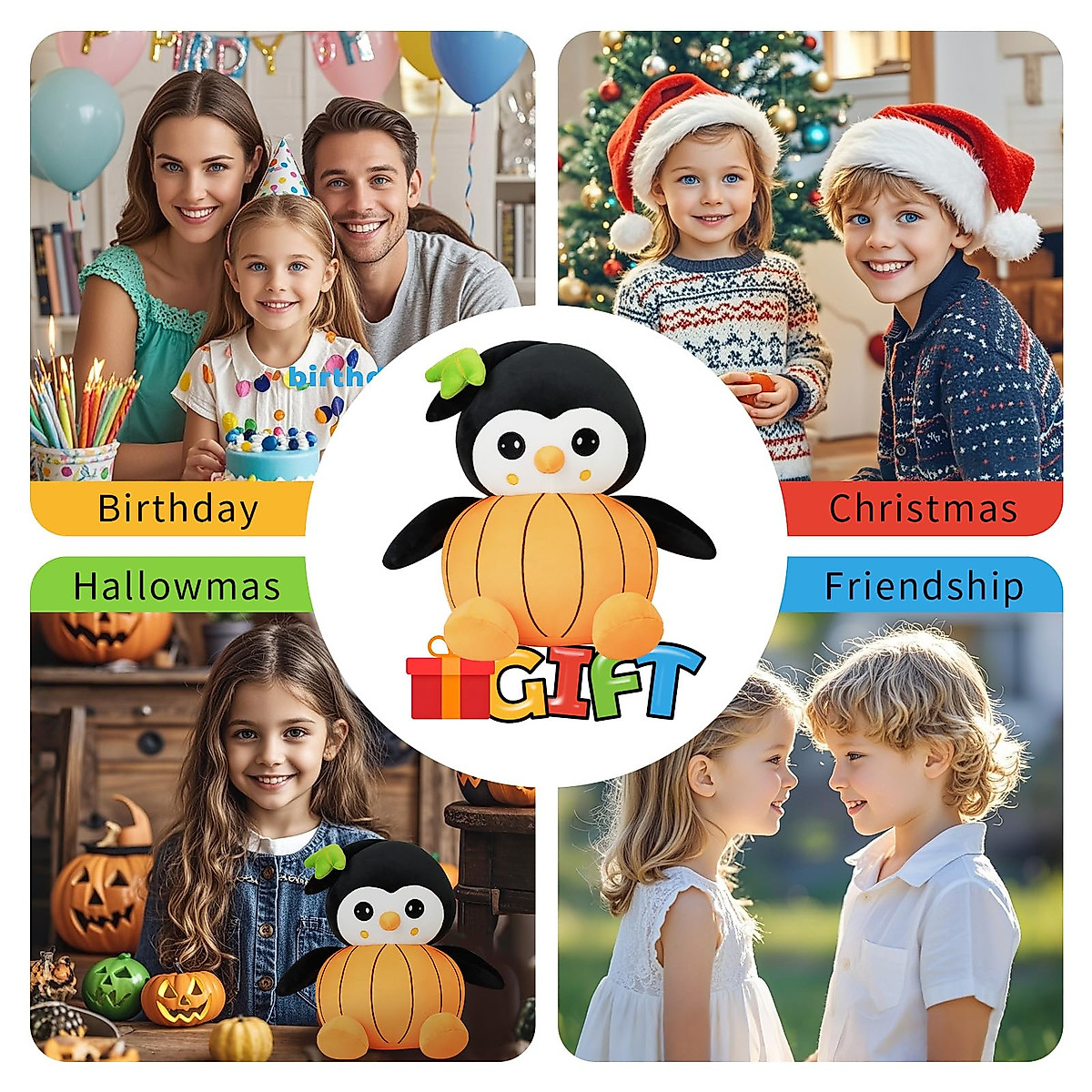 Halloween Toys Stuffed Pumpkin Penguins Halloween Theme Throw Pillows for Boys and Girls Halloween Party Favor Decorations Children's Gifts (Black and Orange)