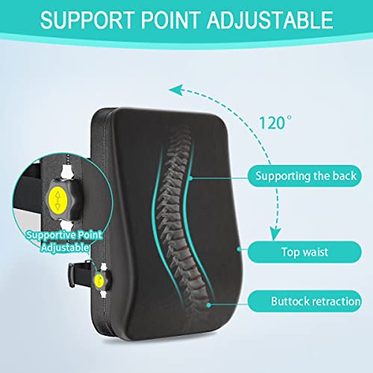 Lumbar Support Pillow for Office Chair,Support Point Adjustable Chair Back Support Pillow for Car, Office Chair Back Cushion Chair Cushion for Back Pain with 2 Adjustable Straps