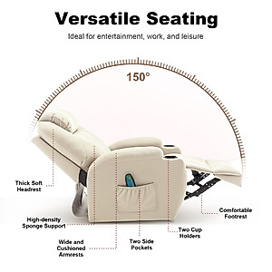 Korser Recliner Chair, Rocking Chair with Massage and Heat, 360° Swivel Recliner Chairs for Adults, Rocker Manual Recliner with Remote Control and Cup Holder for Living Room, Bedroom, Nursery