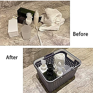 WEMEGA 2 Pack Portable Shower Caddy Tote Plastic Storage Basket with Handles,Box Organizer Bin for Bathroom,College Dorm,Kitchen,Bedroom,Black