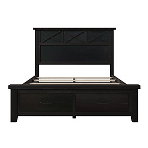 Aisurun Rustic Farmhouse Queen Size Platform Bed Frame with 2 Drawers, 700Lbs Weight Capacity, No Box Spring Needed, Coffee Bed