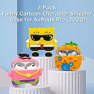 [3 Pack] Funny AirPods Pro Case, 3D Cartoon Character Silicone Case for Airpod Pro 2nd/1st Generation Case Cool Kawaii Air Pods Pro Cover for Girl Boys Fun Protective Case with Keychain Accessories