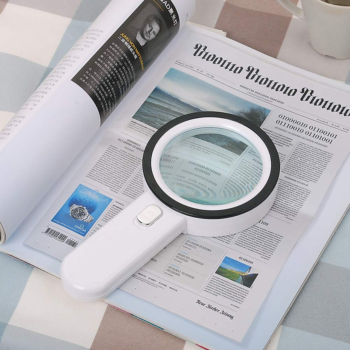 Magnifying Glass with Light, 30X Illuminated Large Magnifier Handheld 12 LED Lighted Magnifying Glass for Seniors Reading, Soldering, Coins, Jewelry, Macular Degeneration(Silver Button)