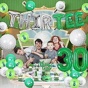 Kreatwow Golf 30th Birthday Party Decorations Green Thir Tee Backdrop Balloon Banner Cake Topper Golf Themed Cupcake Toppers for Golfer Fans Sports Themed 30th Birthday Party Supplies