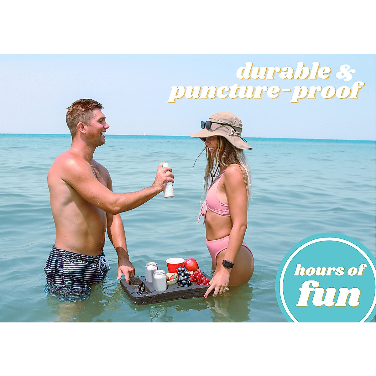 Polar Whale Floating Drink Holder Refreshment Table Tray for Pool Beach Party Float Lounge Durable Black Foam 7 Compartment UV Resistant