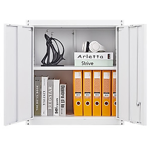 GREATMEET Metal Wall Mount Locking Cabinet with Adjustable Shelf, Garage Storage Cabinet with Locking Doors, Office Filing Cabinet with Lock, Storage Cabinet for Garage, Home Office, Kitchen