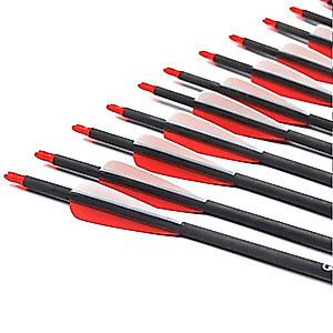 COLORFUL EAGLE 28/30/31 Inches Spine 300/400 Pure Carbon Arrows with Red and White Color for Recurve/Compound Bows Archery Hunting （Pack of 12） (Spine 400, 28 Inches)