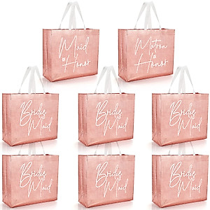 8 Pcs Bridesmaid Gift Bags Non-woven Reusable Gift Bags With Glossy Finish Wedding Welcome Bag with Handle Maid of Honor Matron of Honor Bags for Bridal Shower Engagement Bachelorette Party (Pink)