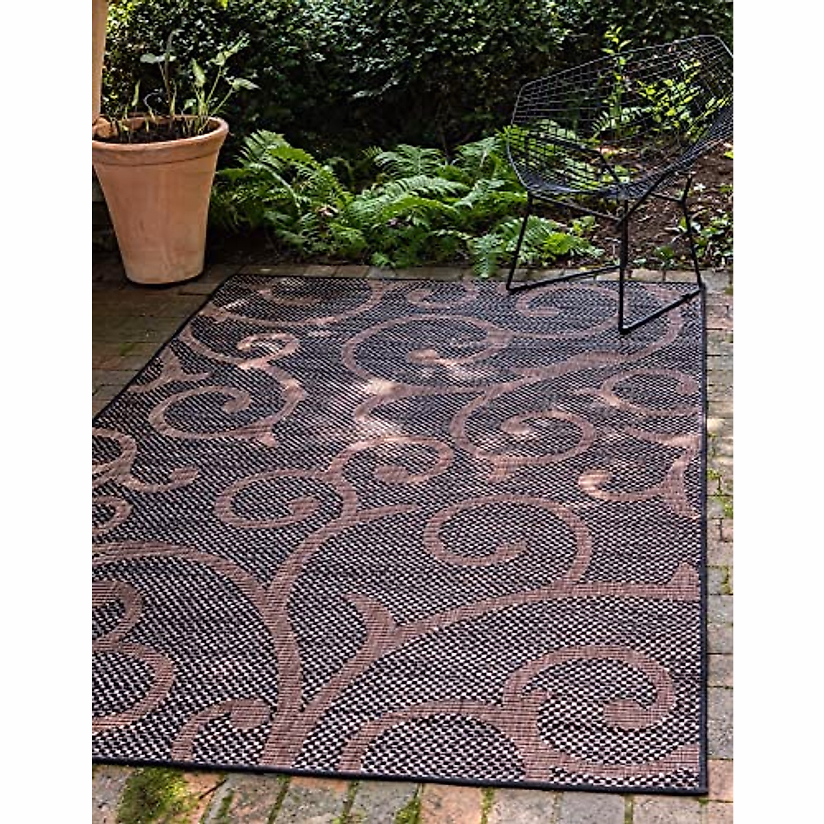 Unique Loom Outdoor Botanical Collection Area Rug - Vine (5' 1" x 8' Rectangle, Chocolate Brown/ Black)