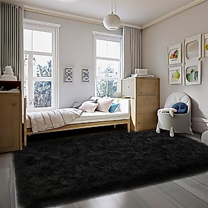 Vasofe Super Soft 5x7 Black Fluffy Area Rug for Bedroom, Large Fuzzy Living Room Rug, Shag Plush Nursery Rug for Kids Dorm Classroom Teen Shaggy Furry Throw Carpet, Indoor Home Decor Floor Mat